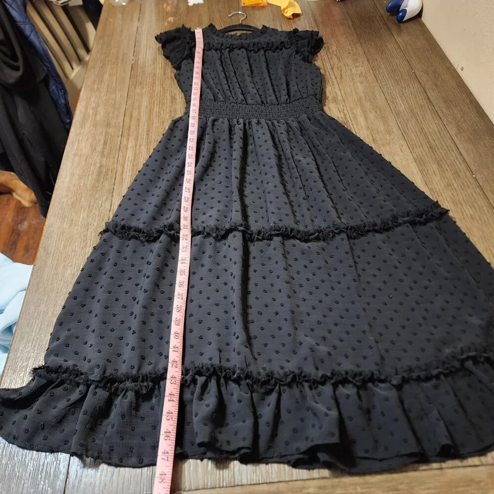 CeCe | Dresses | Cece Black Midi Dress With Swiss Dot Texture | Poshmark